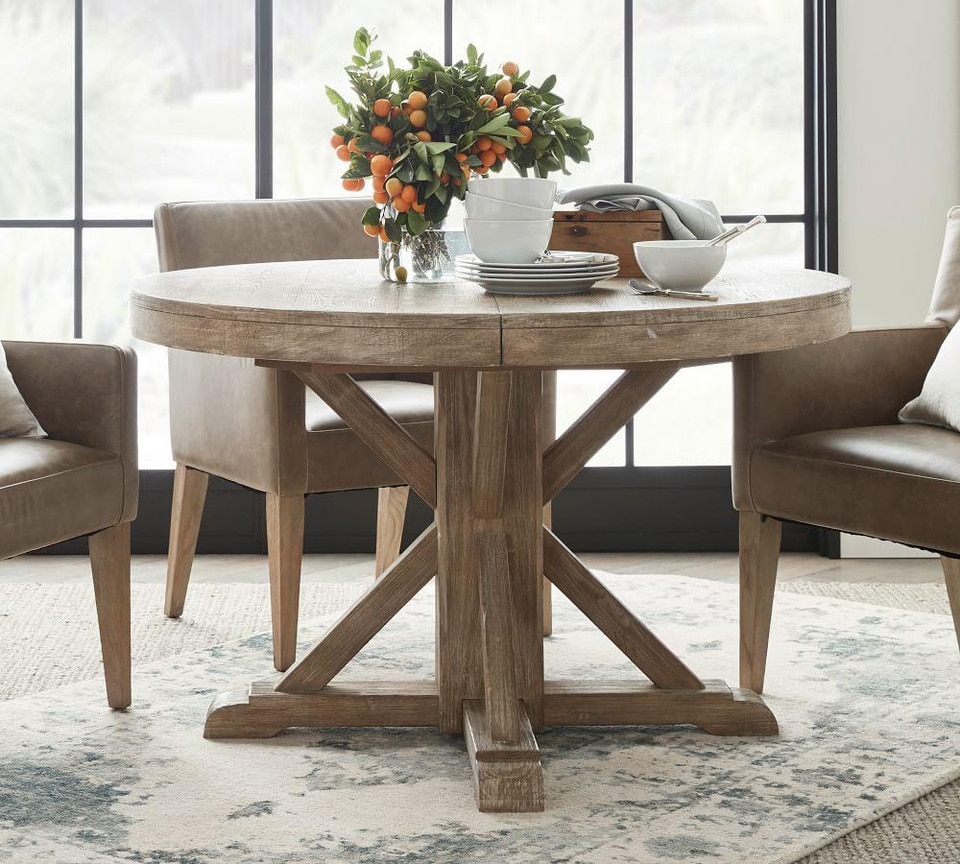 Benchwright Round Pedestal Extending Dining Table Seadrift Pottery